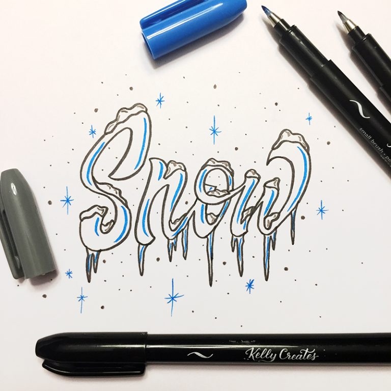 Hand Lettering with Snow & Ice Effects – Kelly Creates