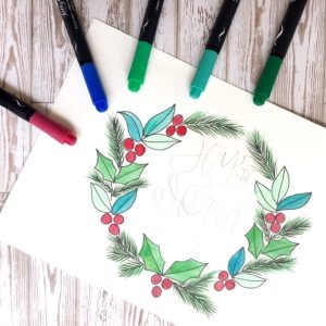 Watercolor Holiday Wreath with Hand Lettering – Kelly Creates