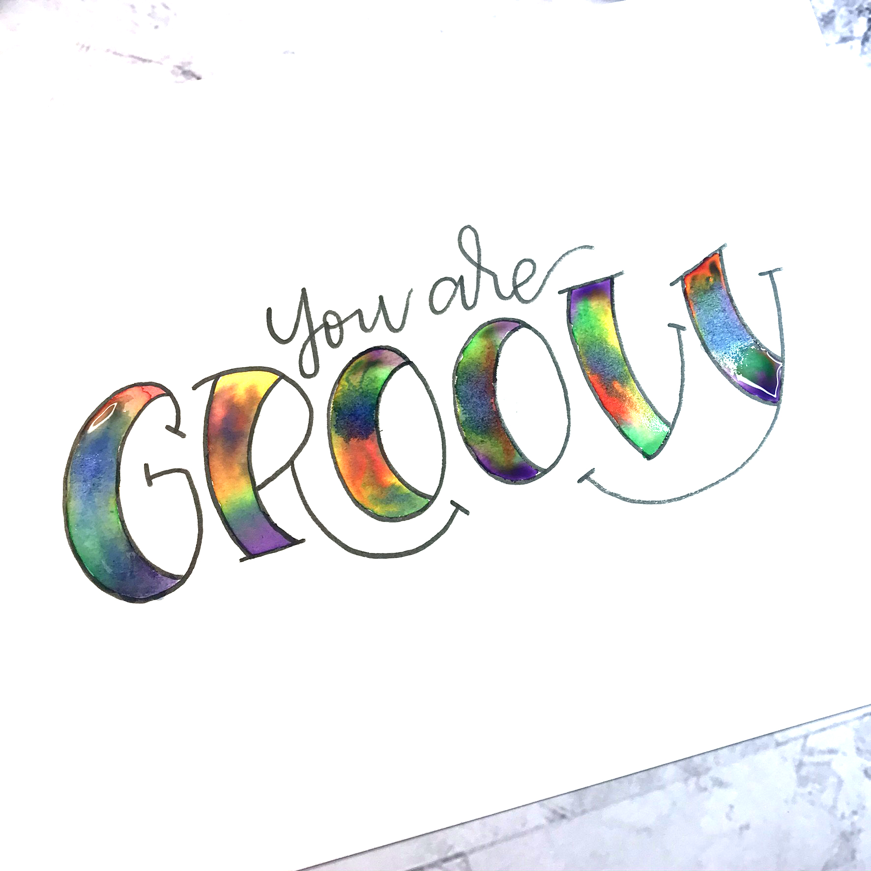 Groovy Tie-Dye Lettering with Watercolor – Kelly Creates