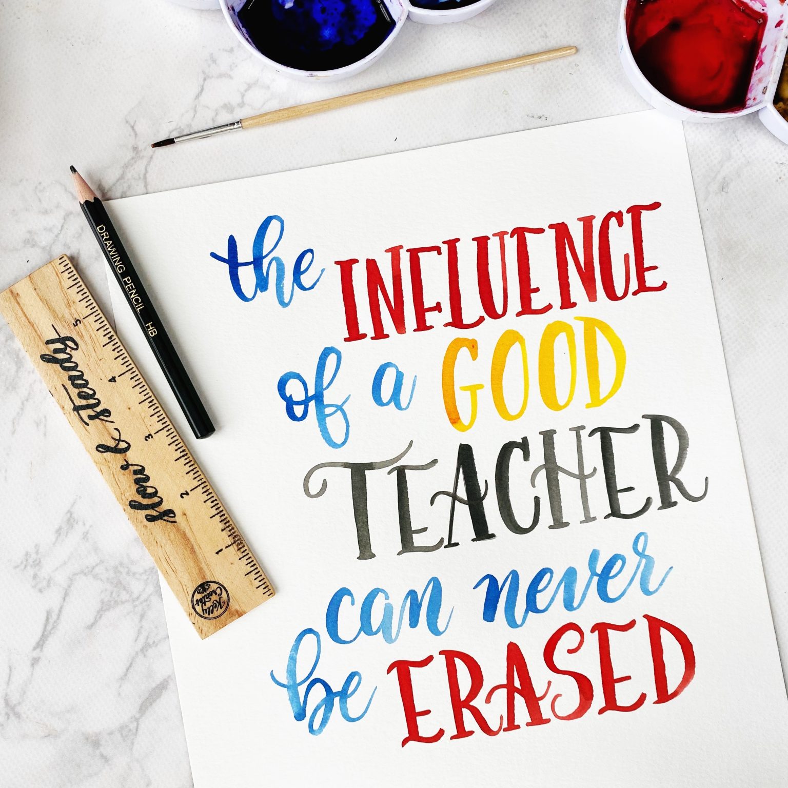 Watercolour Wednesday – Teacher Quote – Kelly Creates