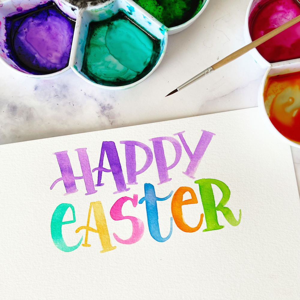 Watercolour Wednesday – Happy Easter Lettering Template – Kelly Creates